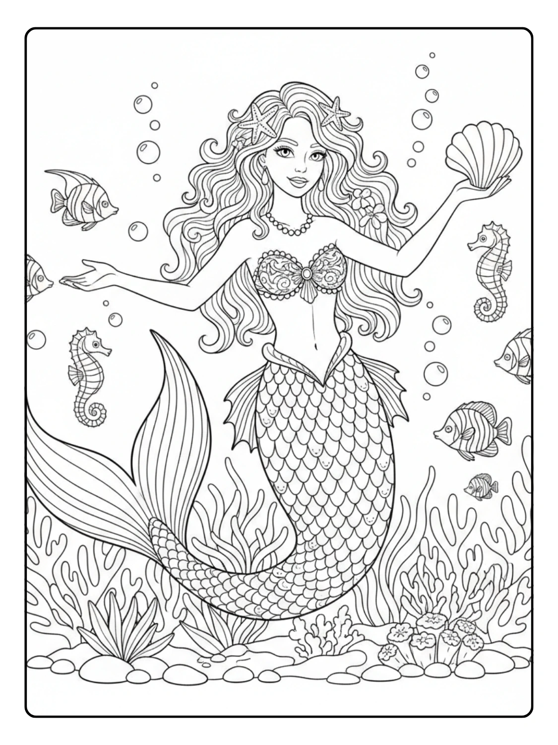 Gratuito Disegni Sirena da Colorare (PDF da stampare) - Gencolorare